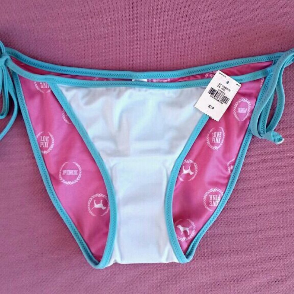 New Vs Pink Side String Ruched Back Bikini Bottoms - Gem